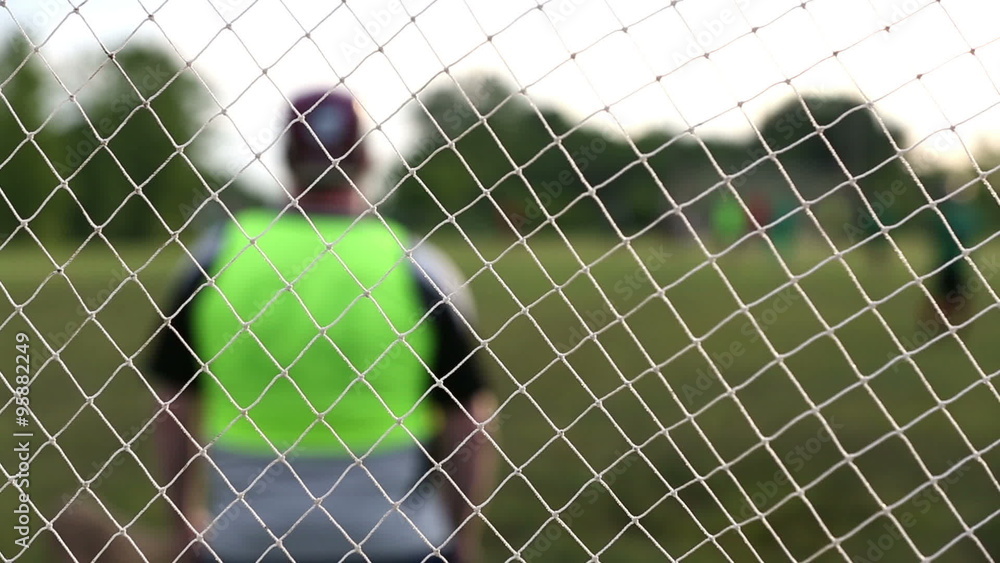 Net and Goalie from Behind. shot from behind a net with a goalie ready ...