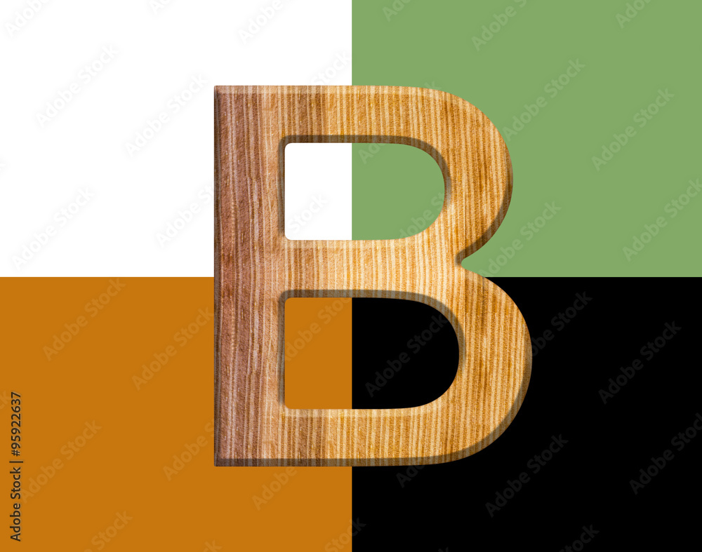 CLASSIC FONT or LETTER and colour design of ALPHABET B in wood texture ...