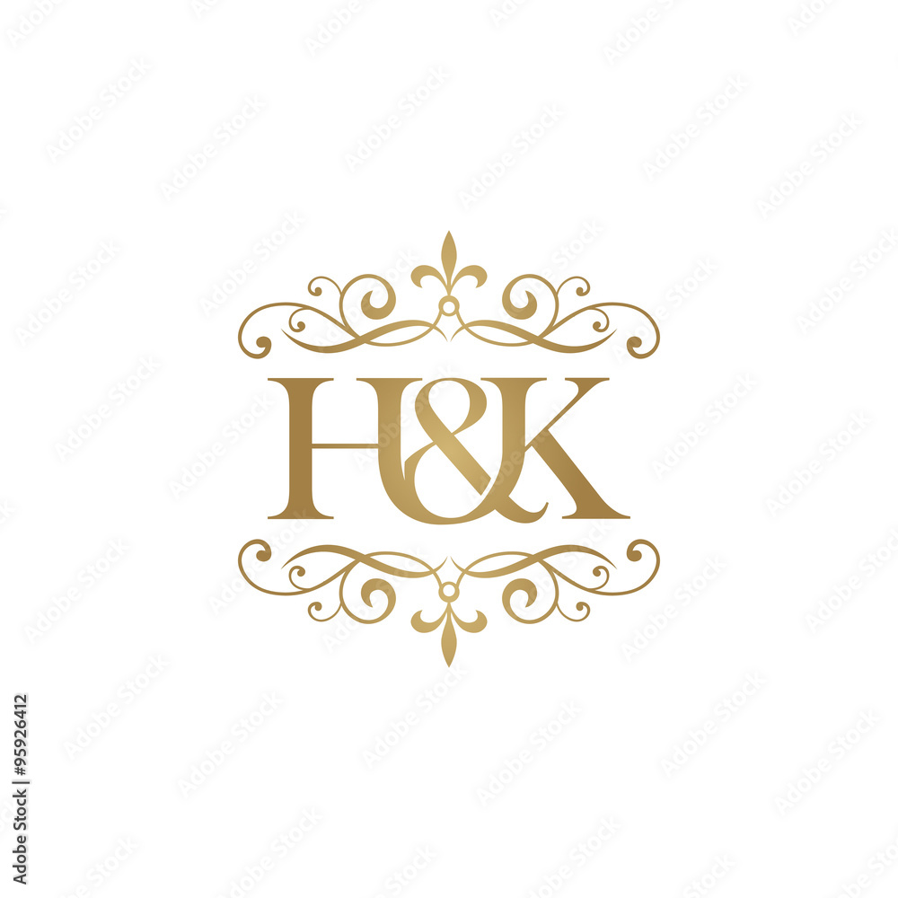 H&K Initial logo. Ornament ampersand monogram golden logo Stock Vector ...