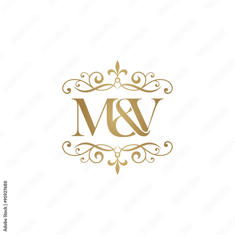 M&V Initial logo. Ornament ampersand monogram golden logo Stock Vector ...