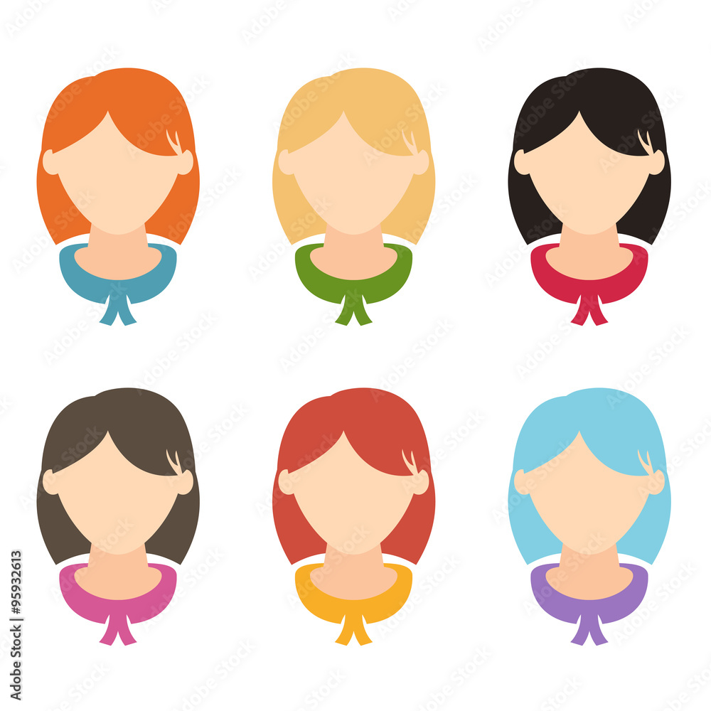Set Flat Design Girls Hairstyles Vector Stock Vector Adobe Stock