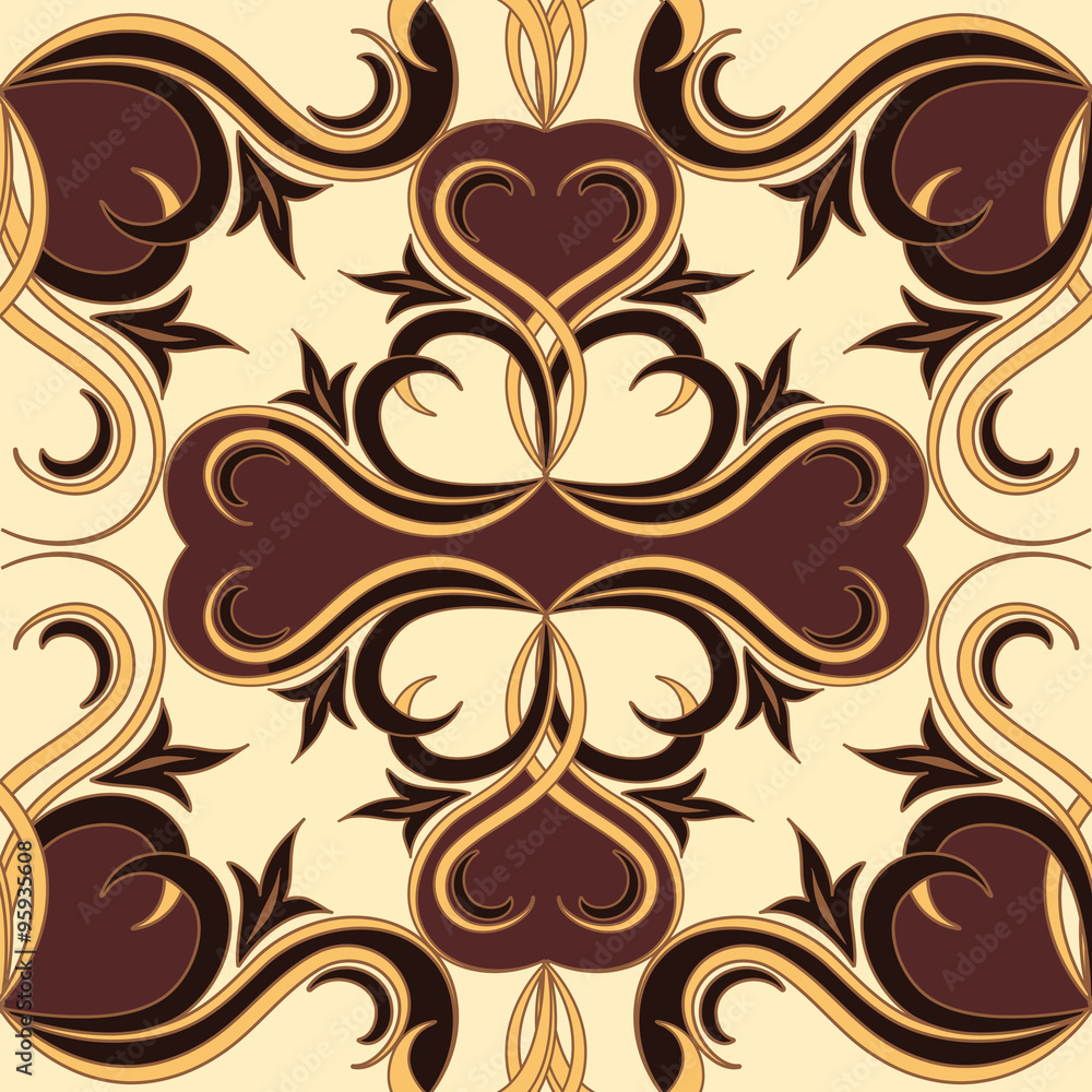 seamless background of golden color in the style of Damascus Stock ...