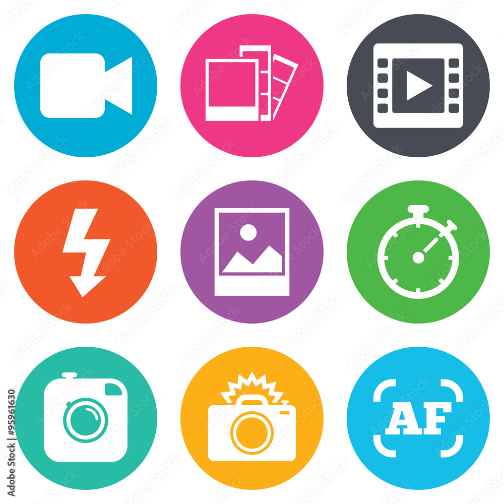 Photo, video icons. Camera, photos and frame. Stock Vector | Adobe Stock