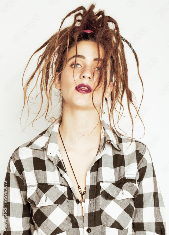 real caucasian woman with dreadlocks hairstyle funny cheerful faces on ...