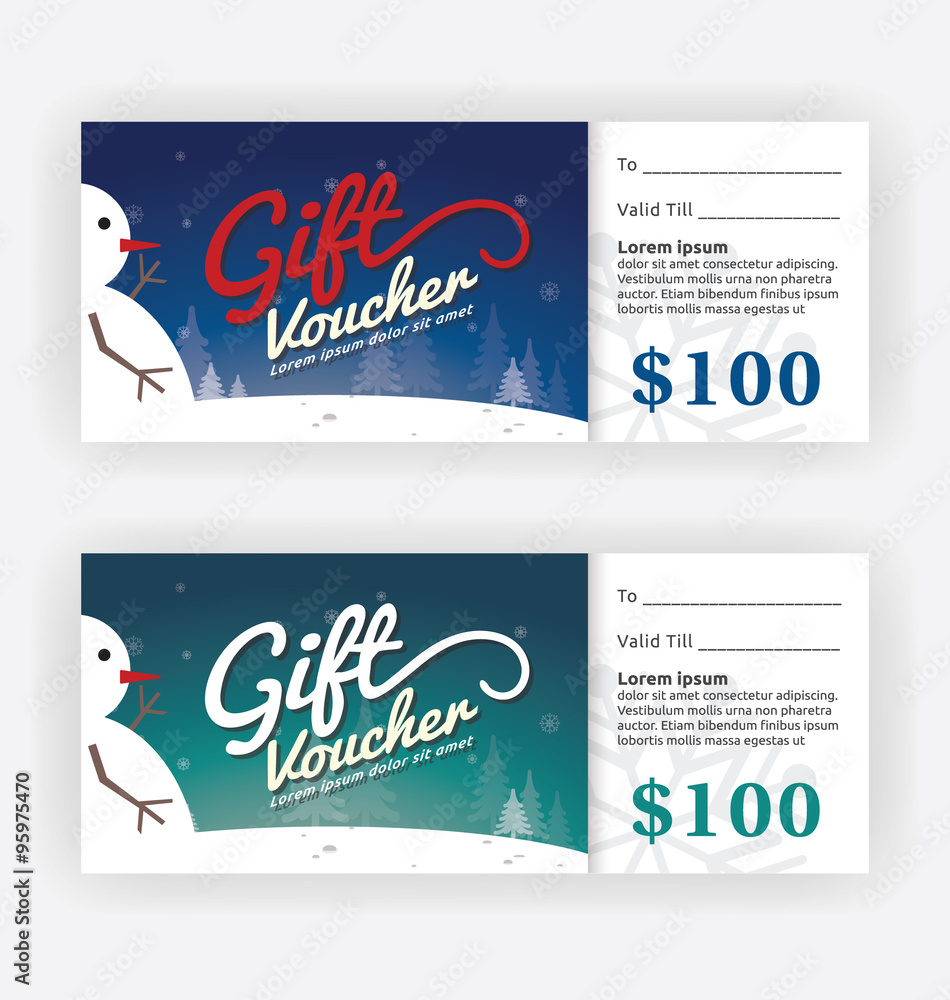 Winter and Snowman Gift Voucher Certificate Template Design. Vector ...