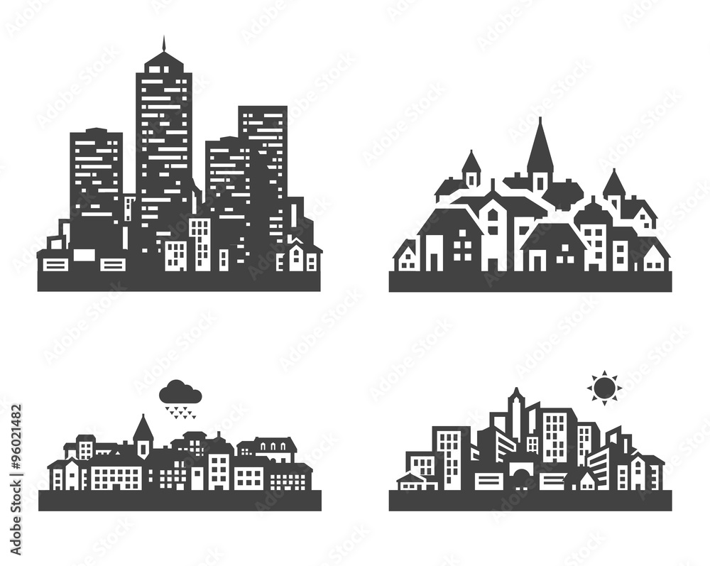 city set black icons. signs and symbols Stock Vector | Adobe Stock