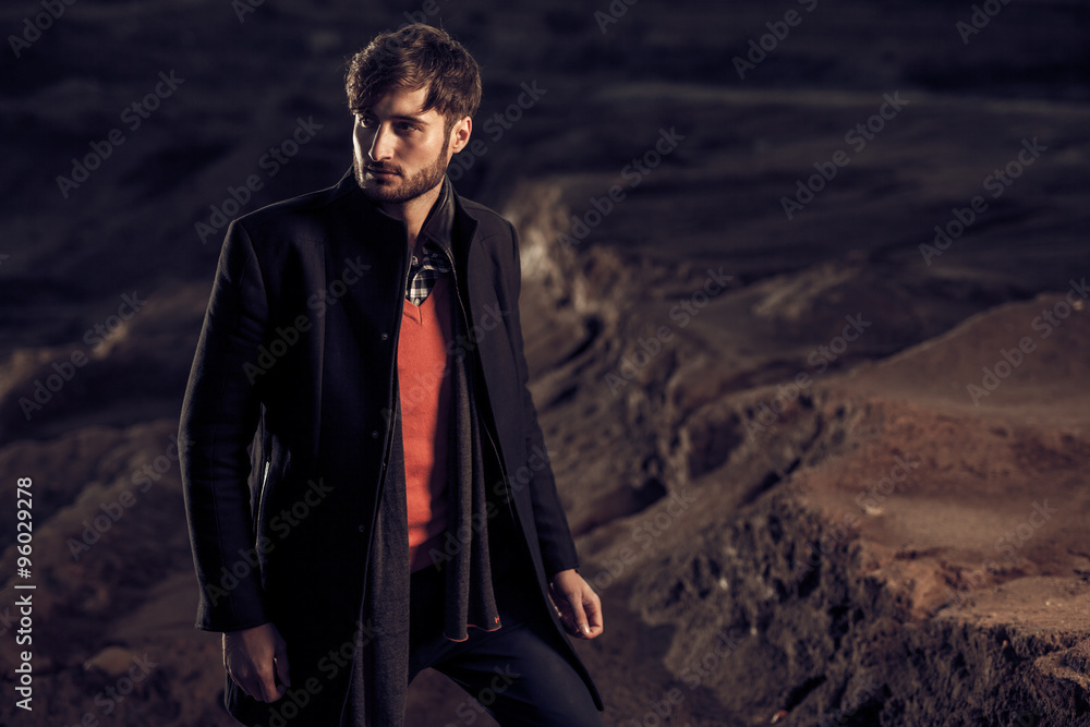 Handsome male model posing in nature Stock Photo | Adobe Stock