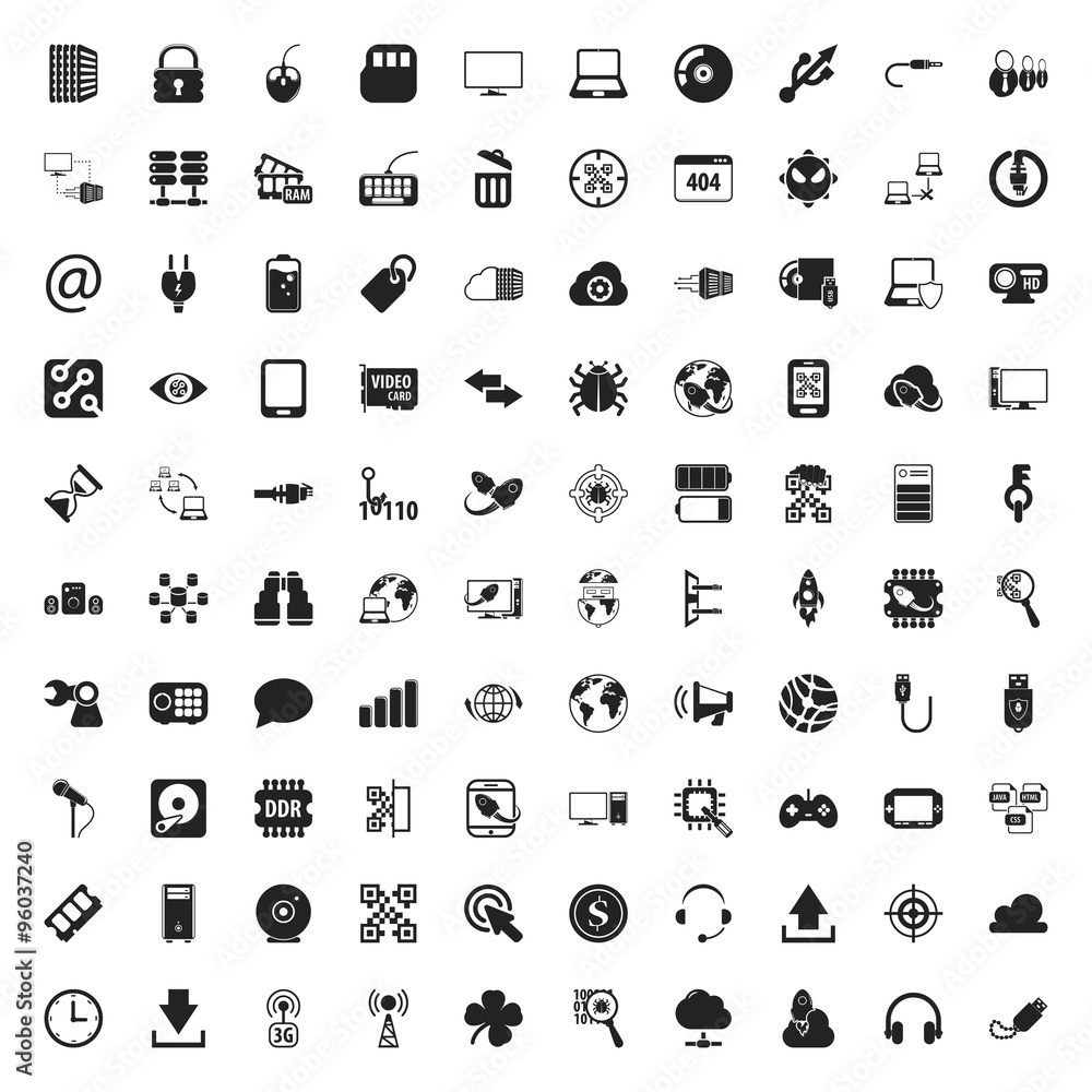 technology 100 icons set for web Stock Vector | Adobe Stock