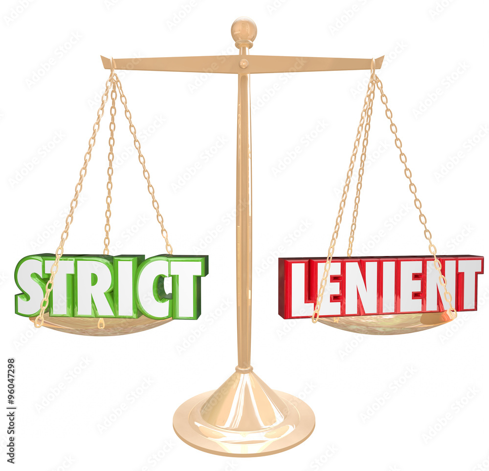 Strict Vs Lenient Words 3d Gold Scale Opposites Stock Illustration ...