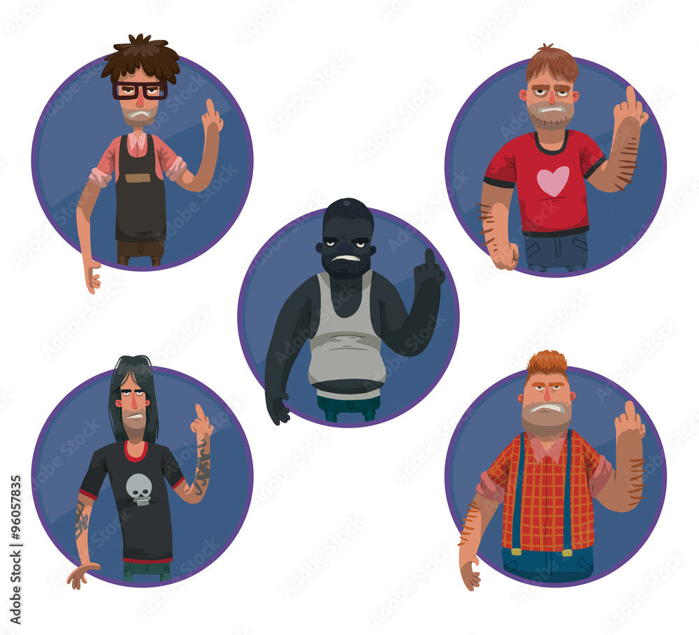 Vector Set of Angry men. Cartoon image of five angry men with hair of ...