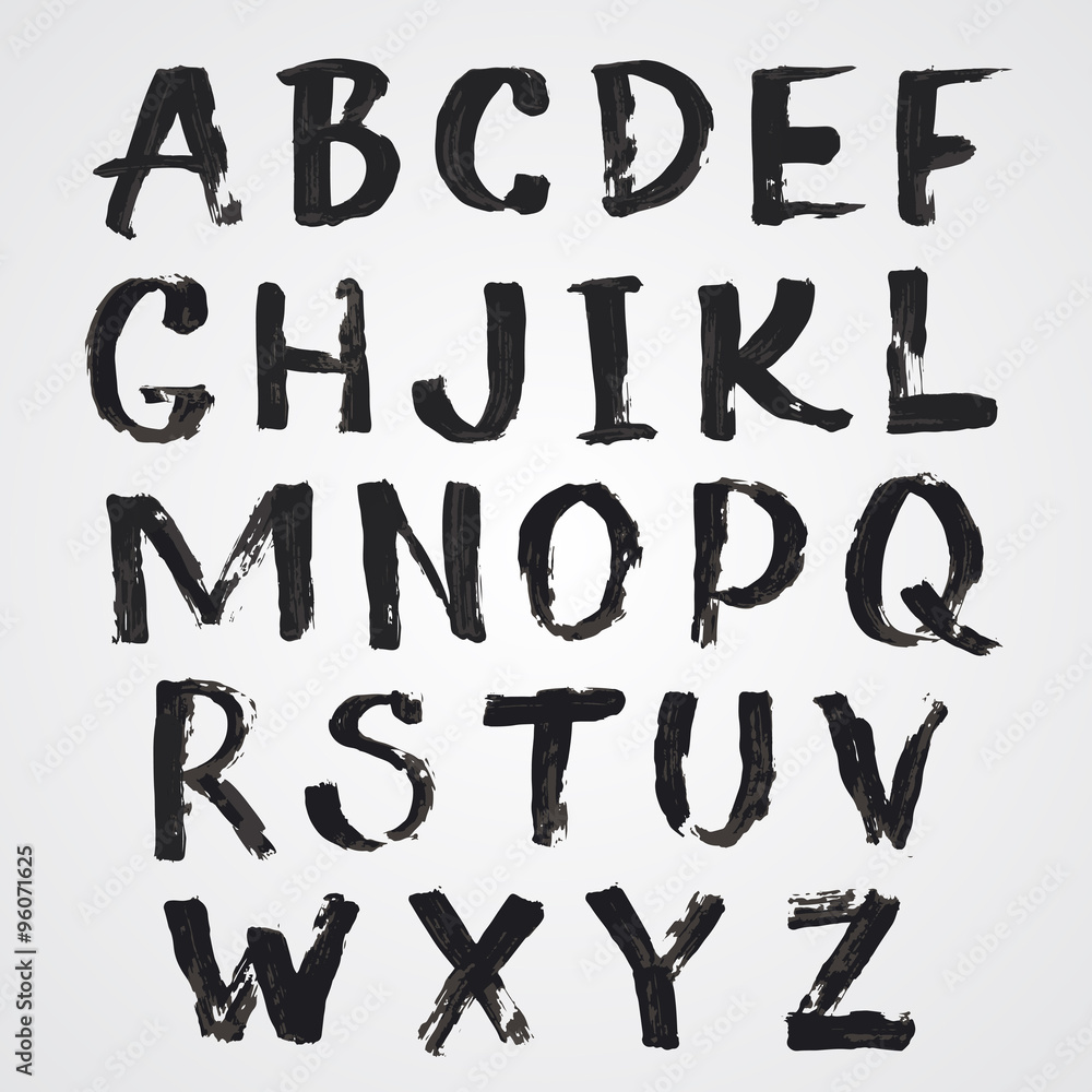 Black Alphabet A-Z hand written with a brush Stock Vector | Adobe Stock