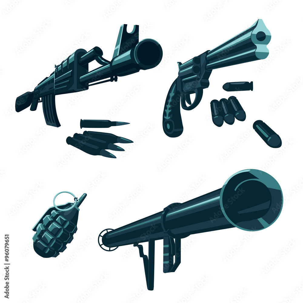 Weapon icon collection. Military equipment. Icons isolated on white ...