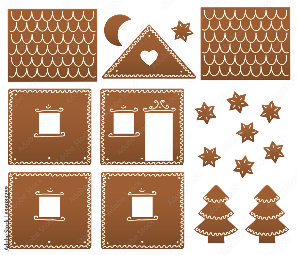 Gingerbread house components in order to be build up. Isolated vector ...
