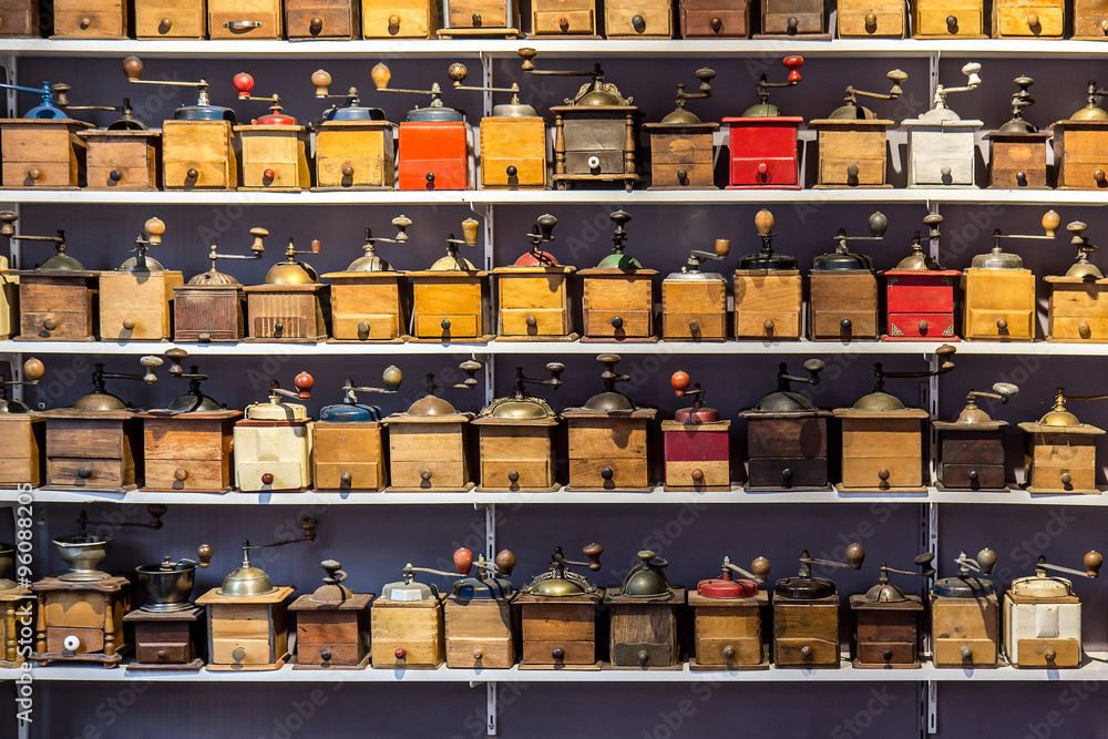 coffee grinders aligned in rows on store shelves Stock Photo | Adobe Stock