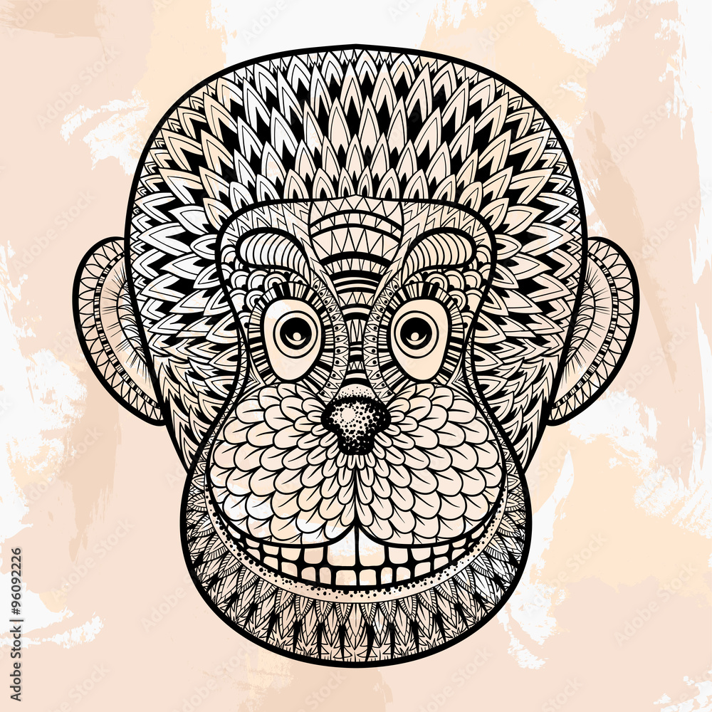 Zentangle vector Head of Monkey, tattoo in hipster style. Orname Stock ...
