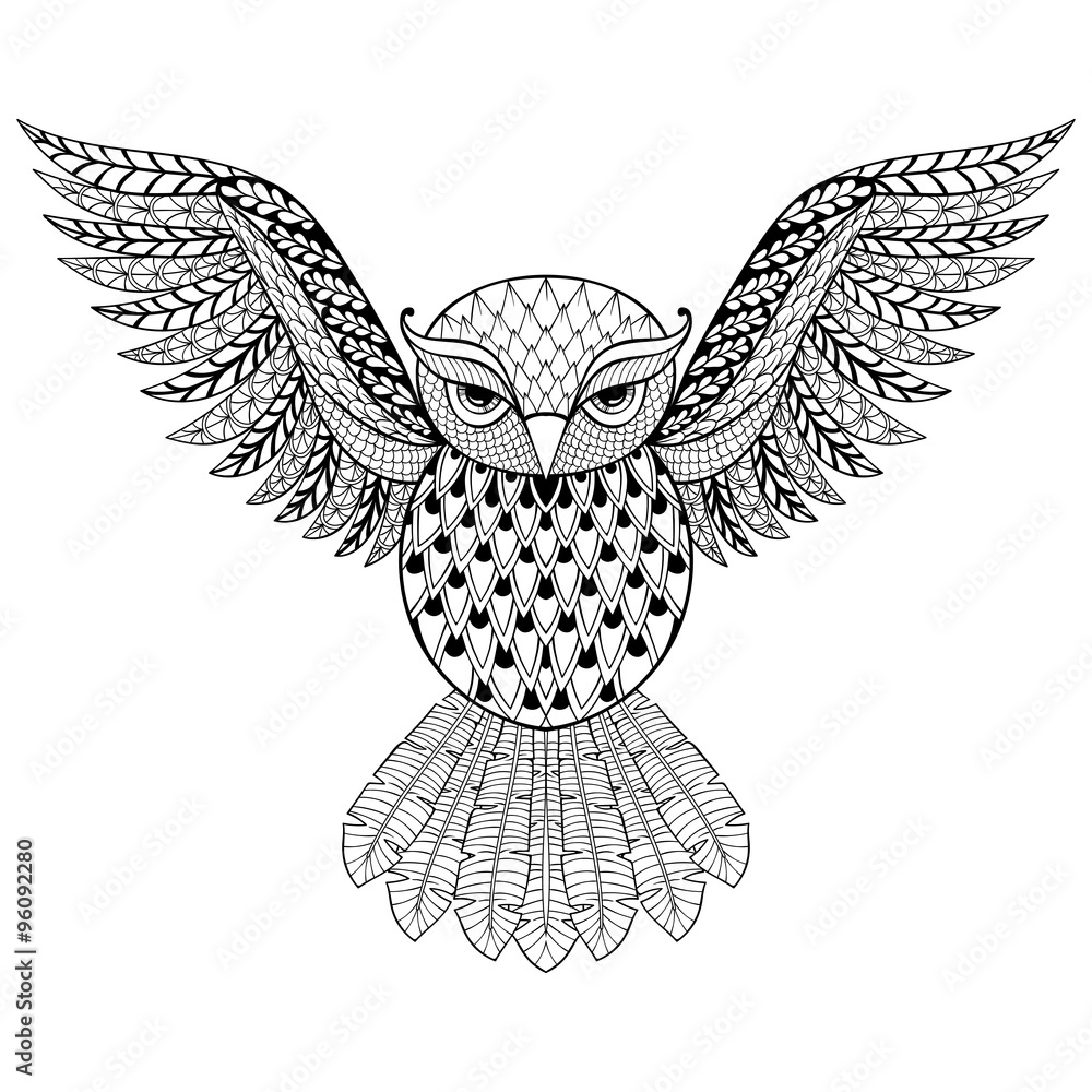 Zentangle vector Owl for adult anti stress coloring pages. Ornam Stock ...
