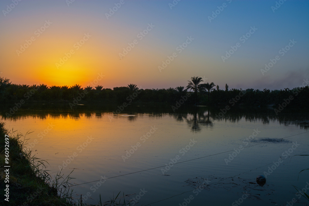small lake sunset Stock Photo | Adobe Stock