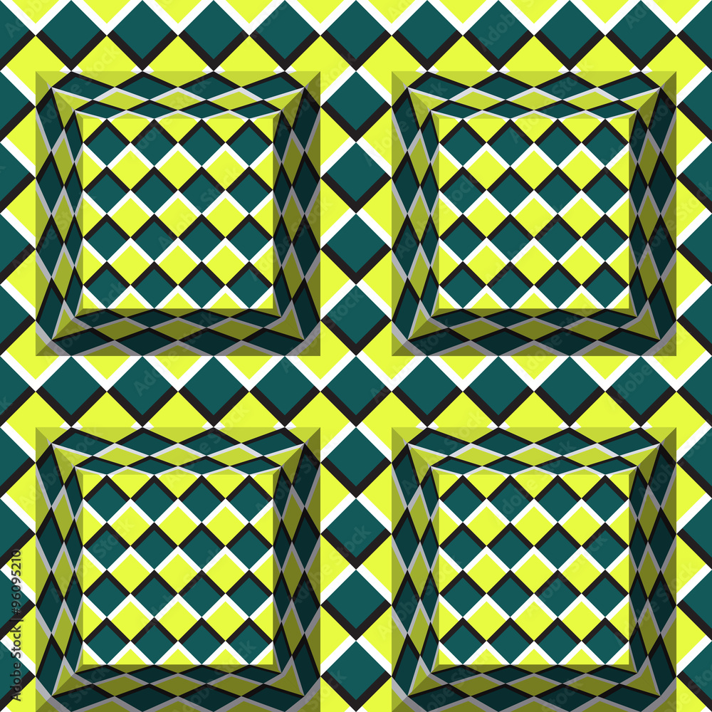 Moving prisms on a checkered surface. Abstract vector repeatable ...