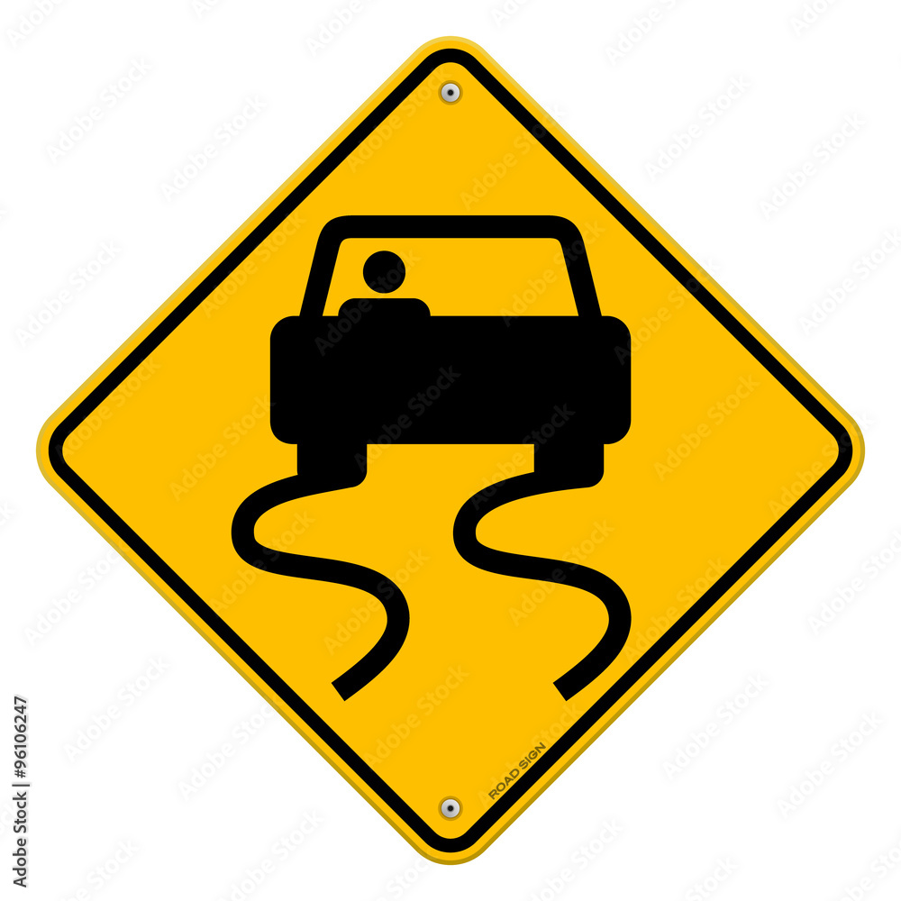 Yellow Wet Road Sign Stock Vector | Adobe Stock