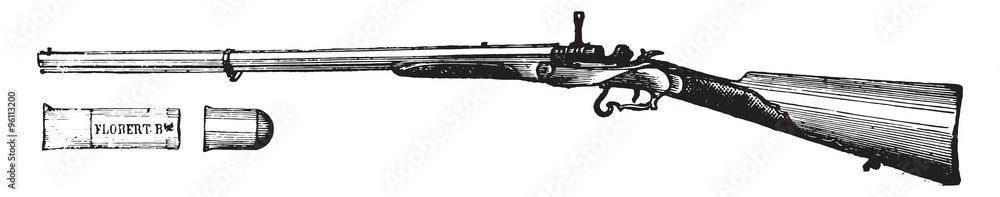 Rifle flobert movement Chassepot, vintage engraving. Stock Vector ...