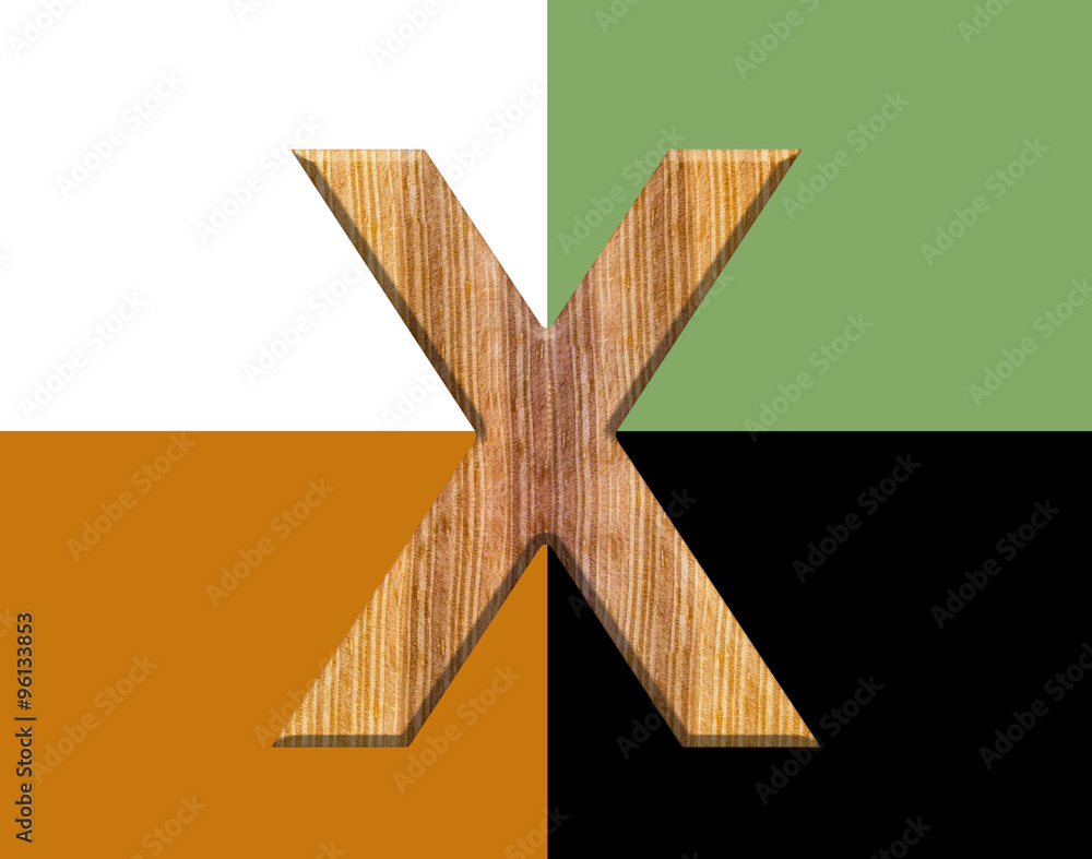 CLASSIC FONT or LETTER and colour design of ALPHABET X in wood texture ...