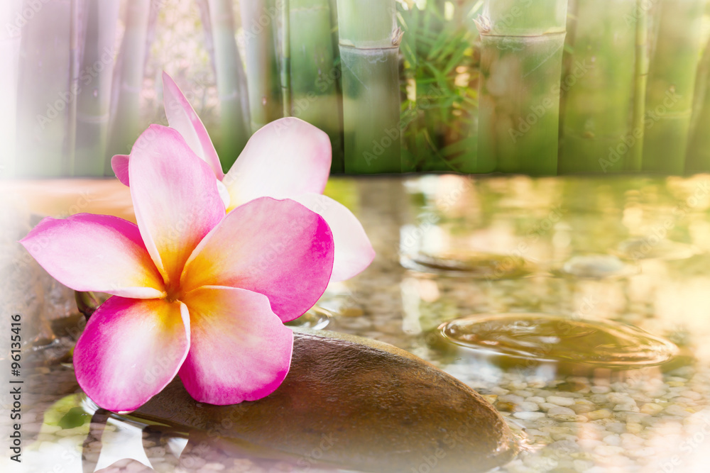 relaxing and peaceful with flower plumeria or frangipani decorated on ...