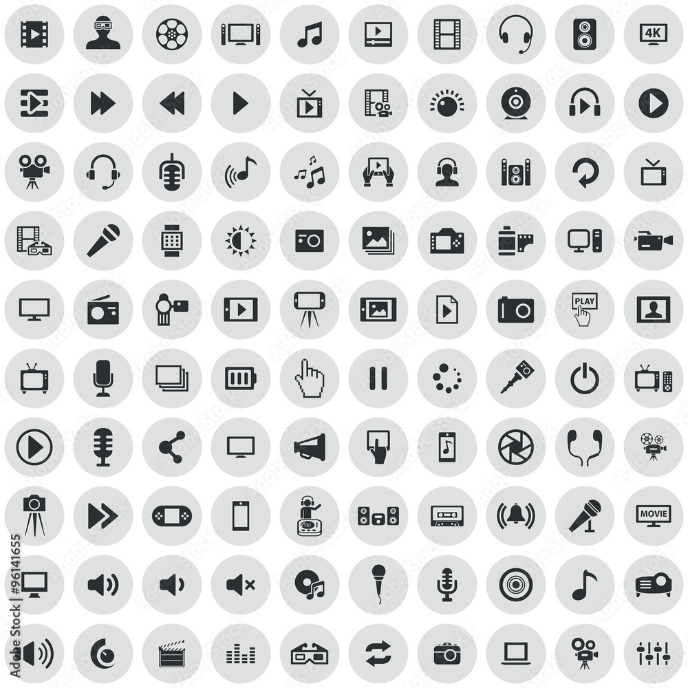 multimedia, video 100 icons universal set Stock Vector | Adobe Stock