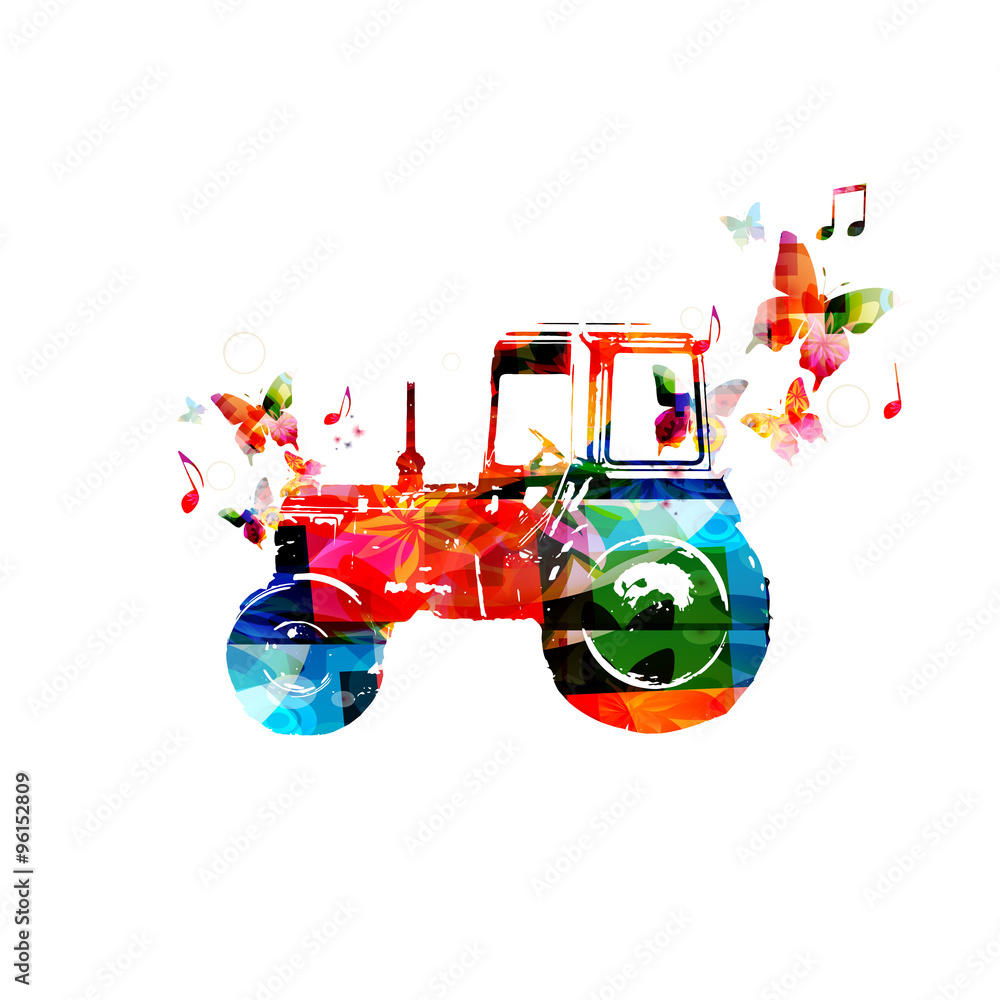 Colorful tractor with butterflies Stock Vector | Adobe Stock