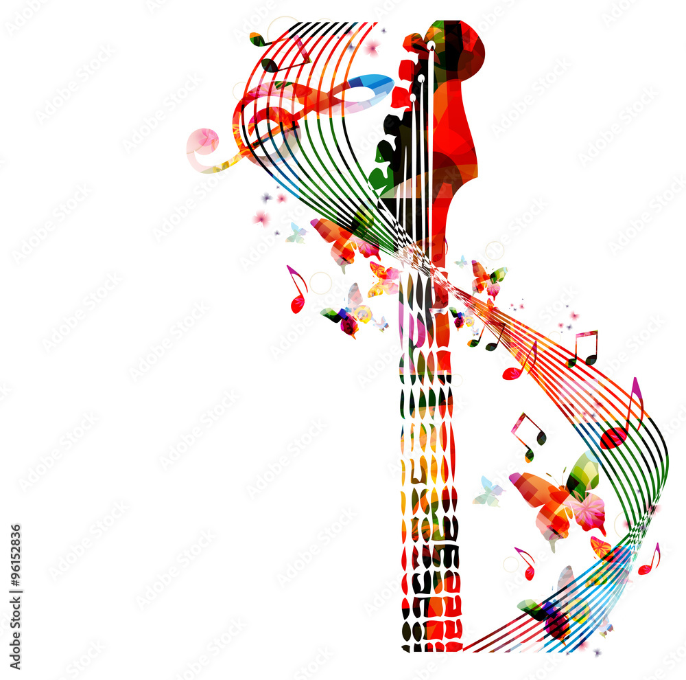 Colorful guitar fretboard with butterflies Stock Vector | Adobe Stock