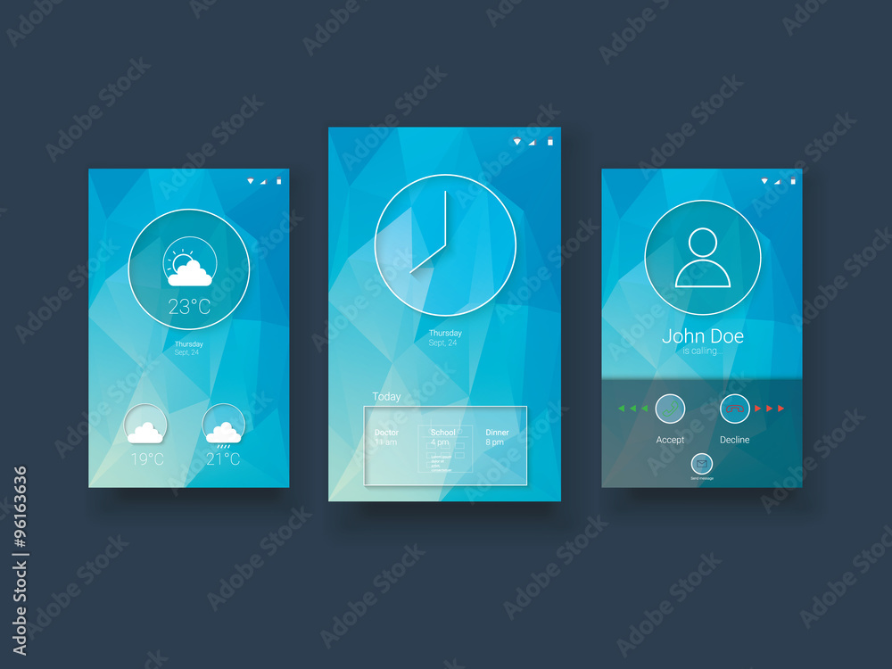 Modern mobile user interface template with smartphone screens on blue ...