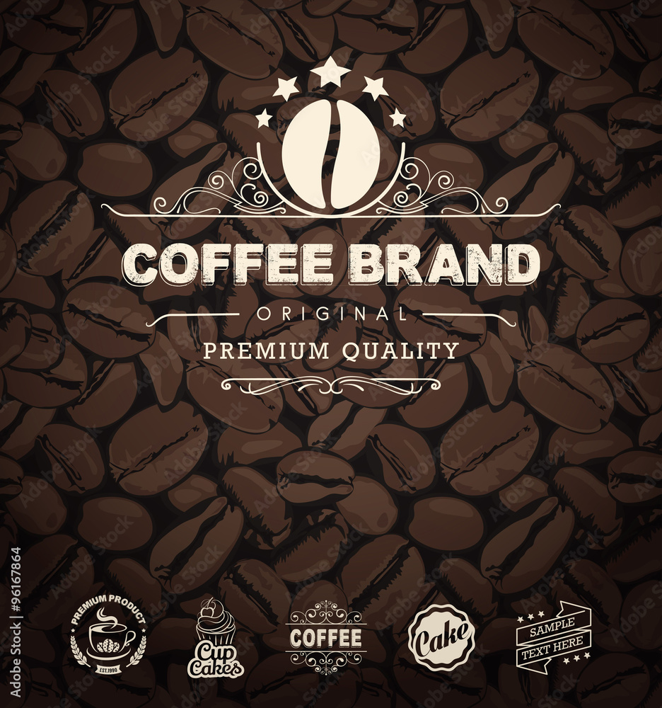 Vector Coffee Labels Isolated Coffee Beans Seamless Background. Premium ...