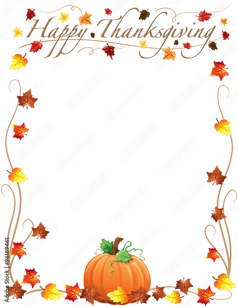 Happy Thanksgiving border with fall leaves and an autumn pumpkin Stock ...