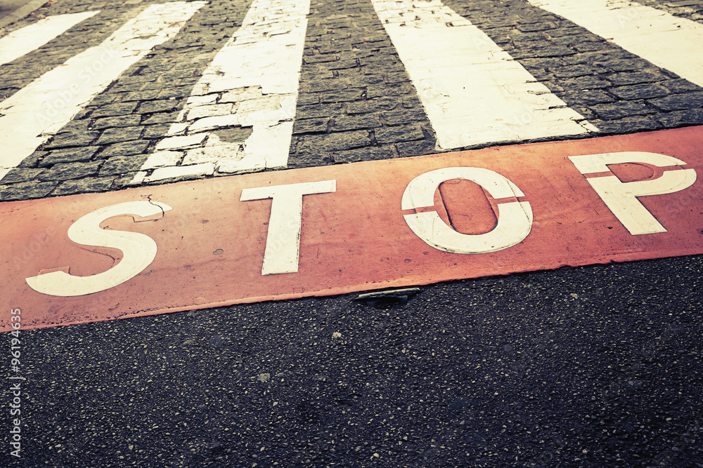 Pedestrian crossing road marking and red stop line Stock Photo | Adobe ...