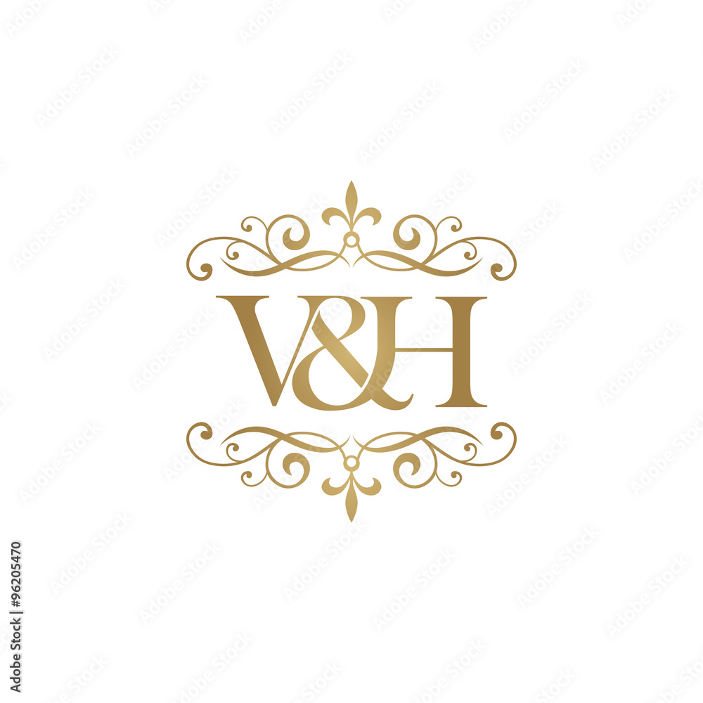 V&H Initial logo. Ornament ampersand monogram golden logo Stock Vector ...