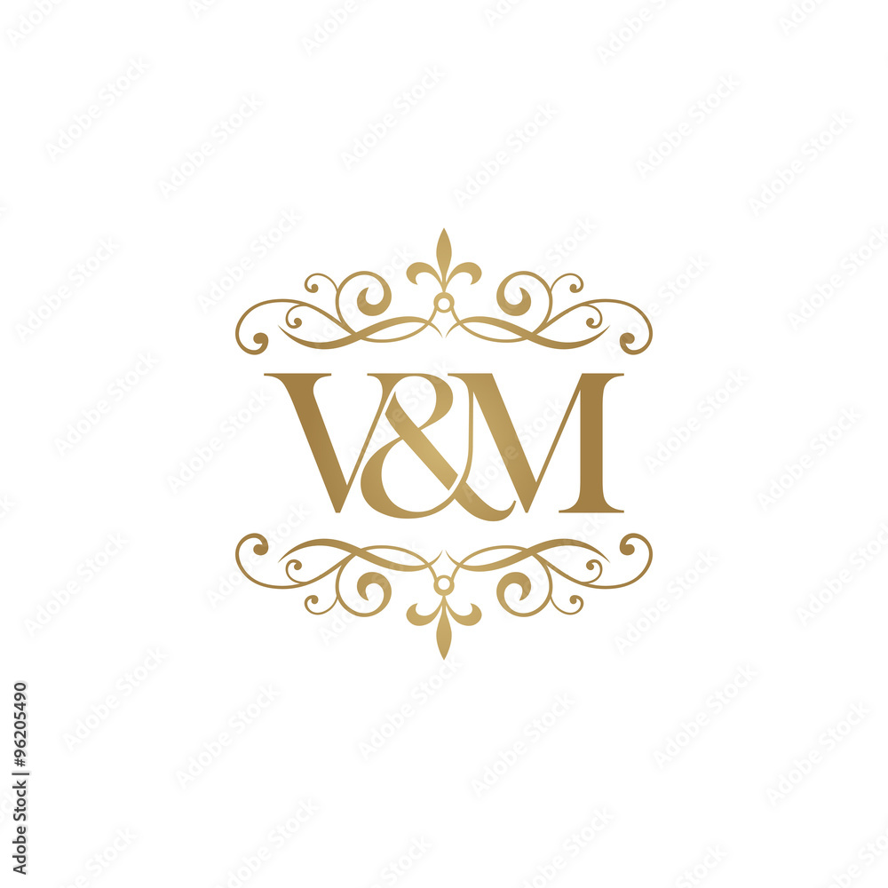 V&M Initial logo. Ornament ampersand monogram golden logo Stock Vector ...