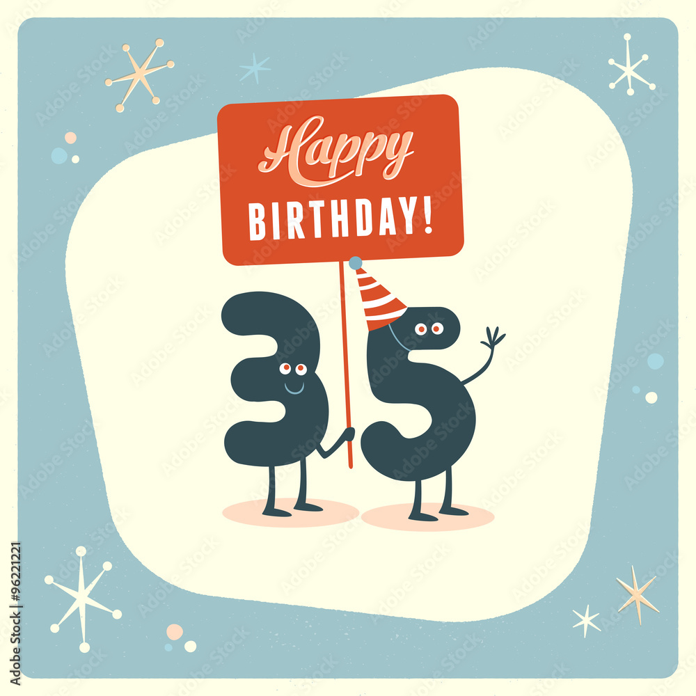 Vintage style funny 35th birthday Card - Editable, grunge effects can ...