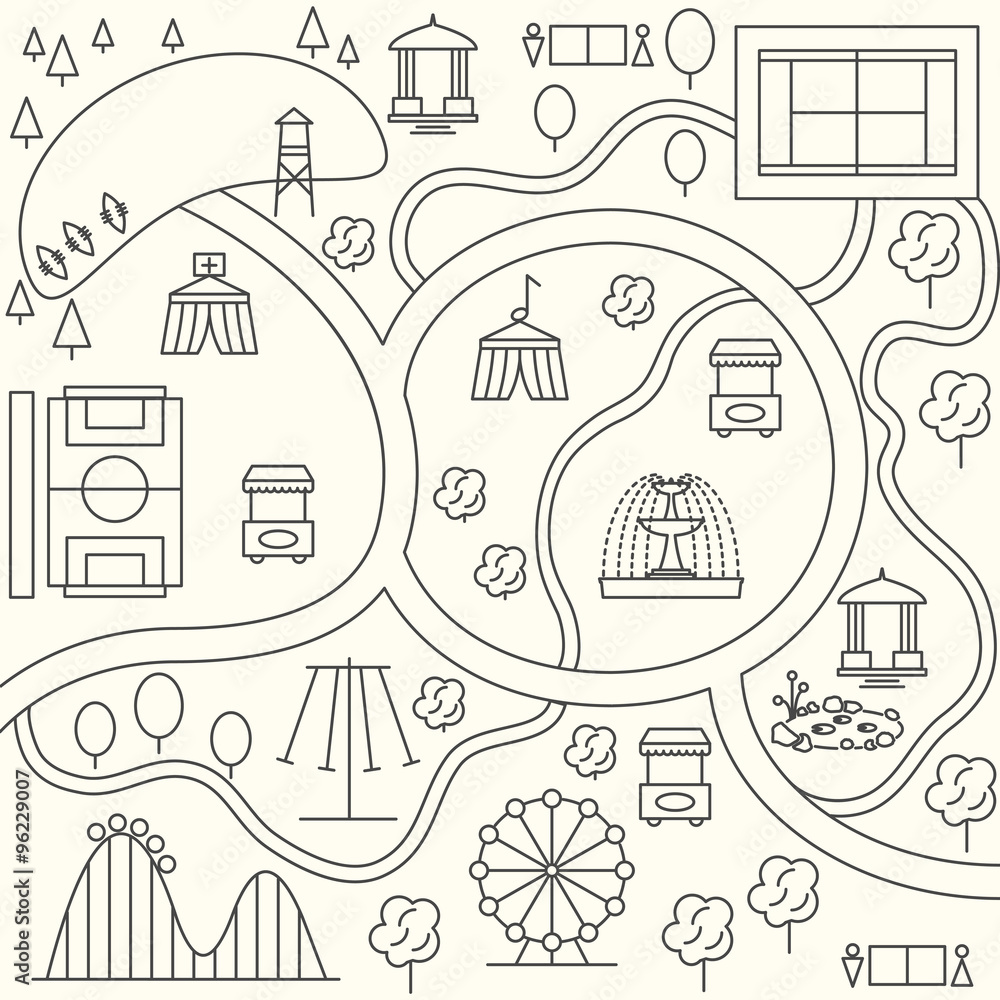 Park map in outline design style. Vector infographic elements Stock ...