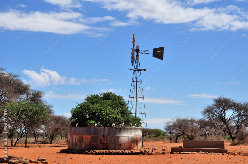 Windmill and dam in Mokala National Park Stock Photo | Adobe Stock