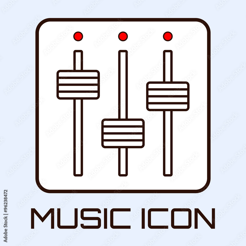 Lineart musical icon of mixing console, white on light blue background ...