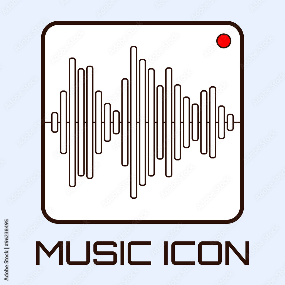 Lineart musical icon of audio waveform indicator, white on light blue ...