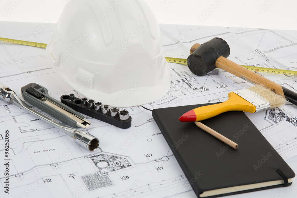 Construction architectural design and project drawings. Stock Photo ...
