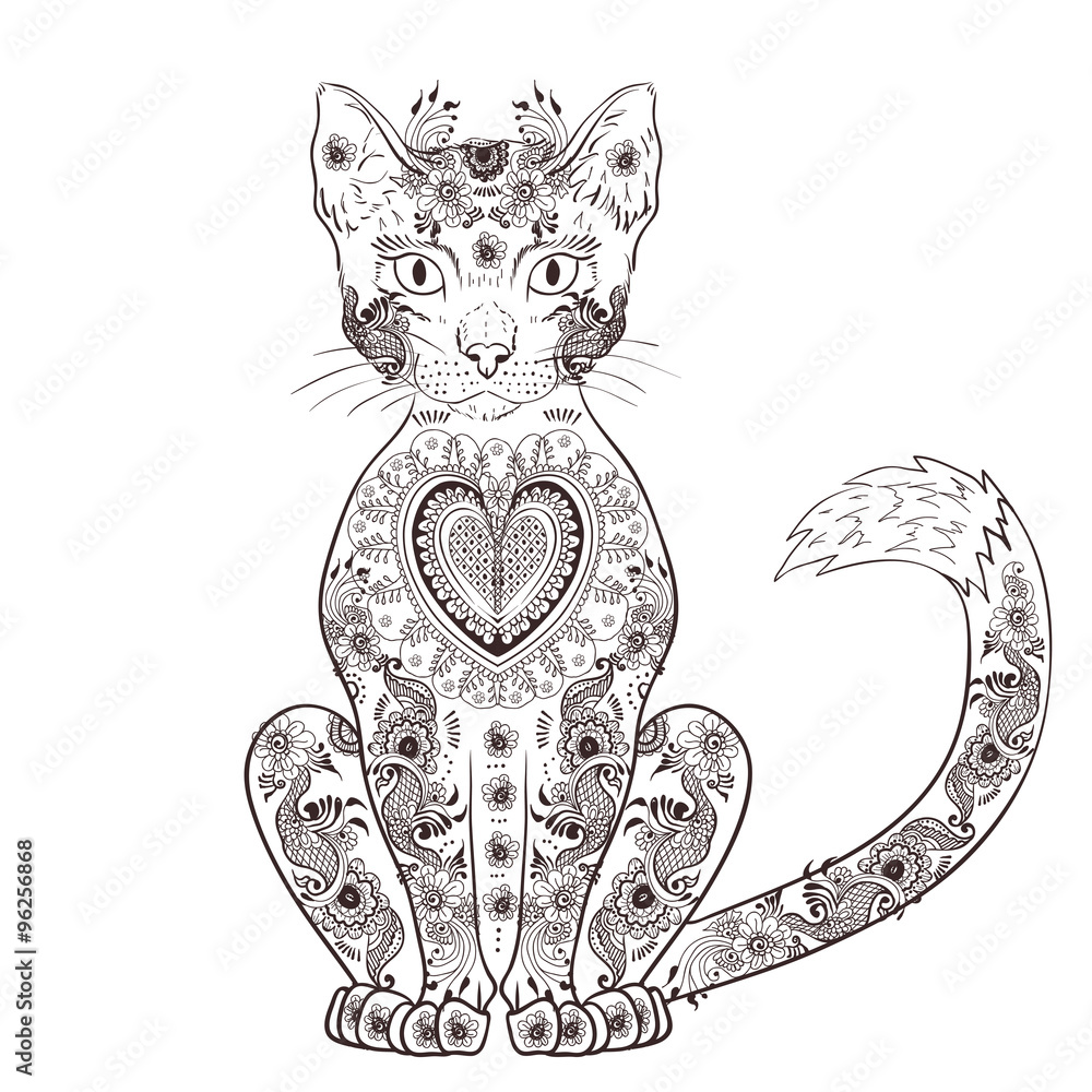 Cat zentangle, doodle cat, mehendi - vector illustration Stock Vector ...