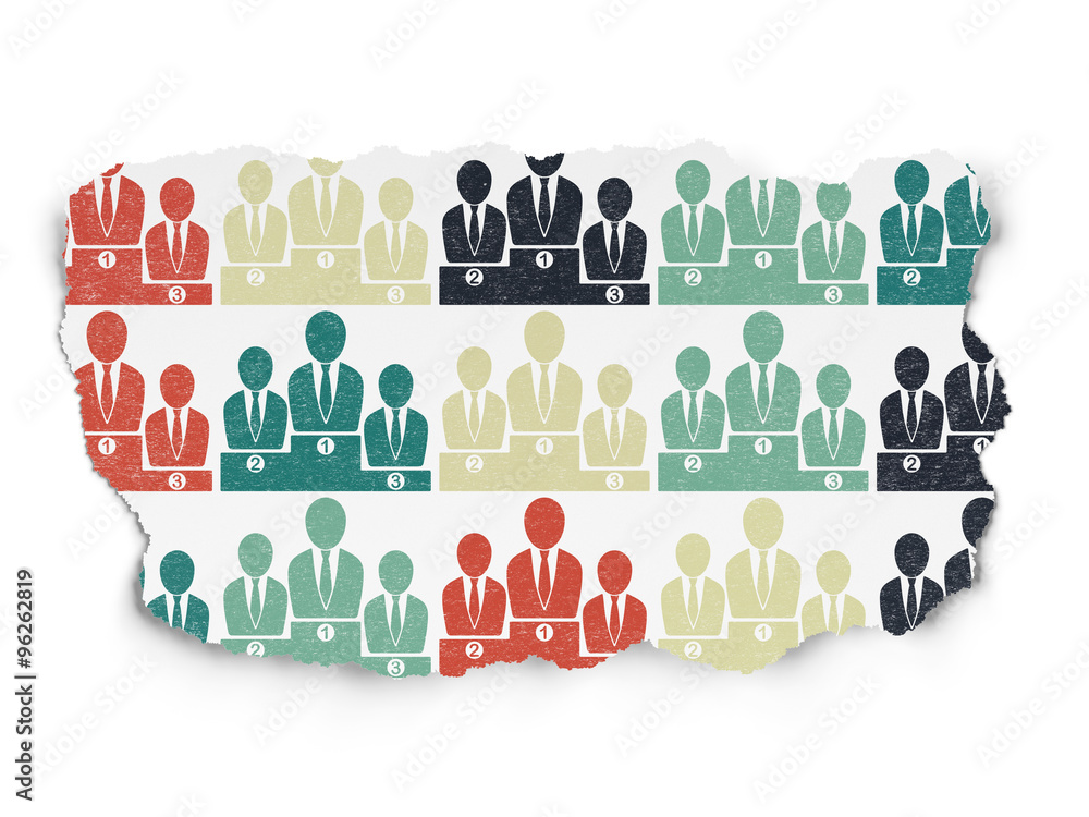 News concept: Business Team icons on Torn Paper background Stock ...