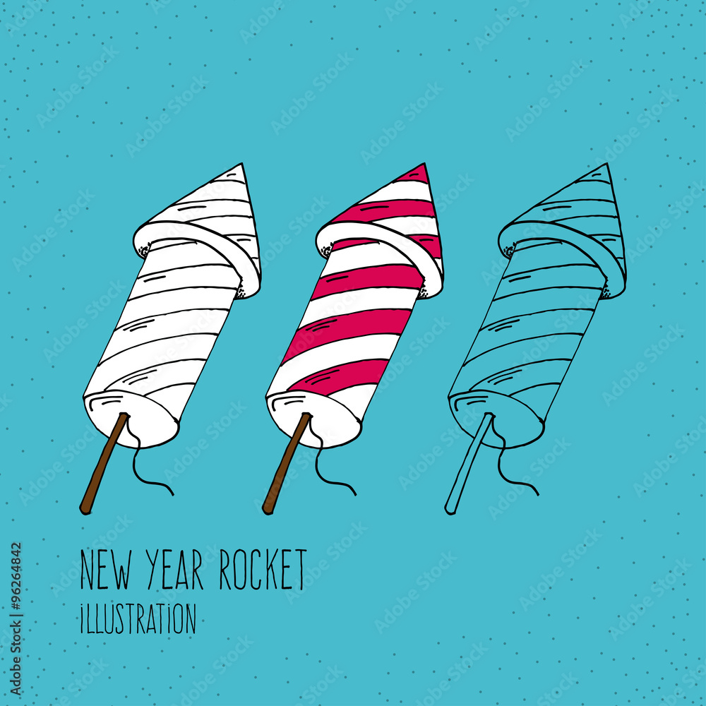 Cartoon Style Fireworks Rocket Hand Drawn Illustration Stock Vector ...