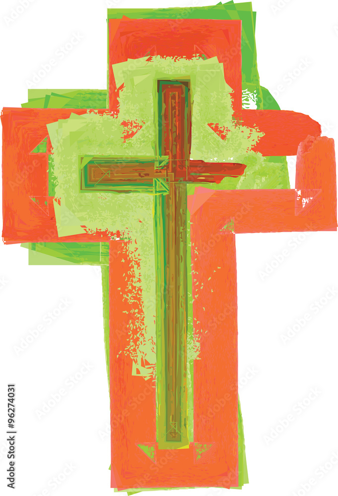 Artistic abstract watercolor style colorful modern green and red cross ...