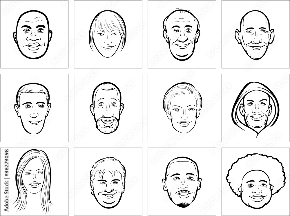 outline vector illustration of diverse business people faces Stock ...