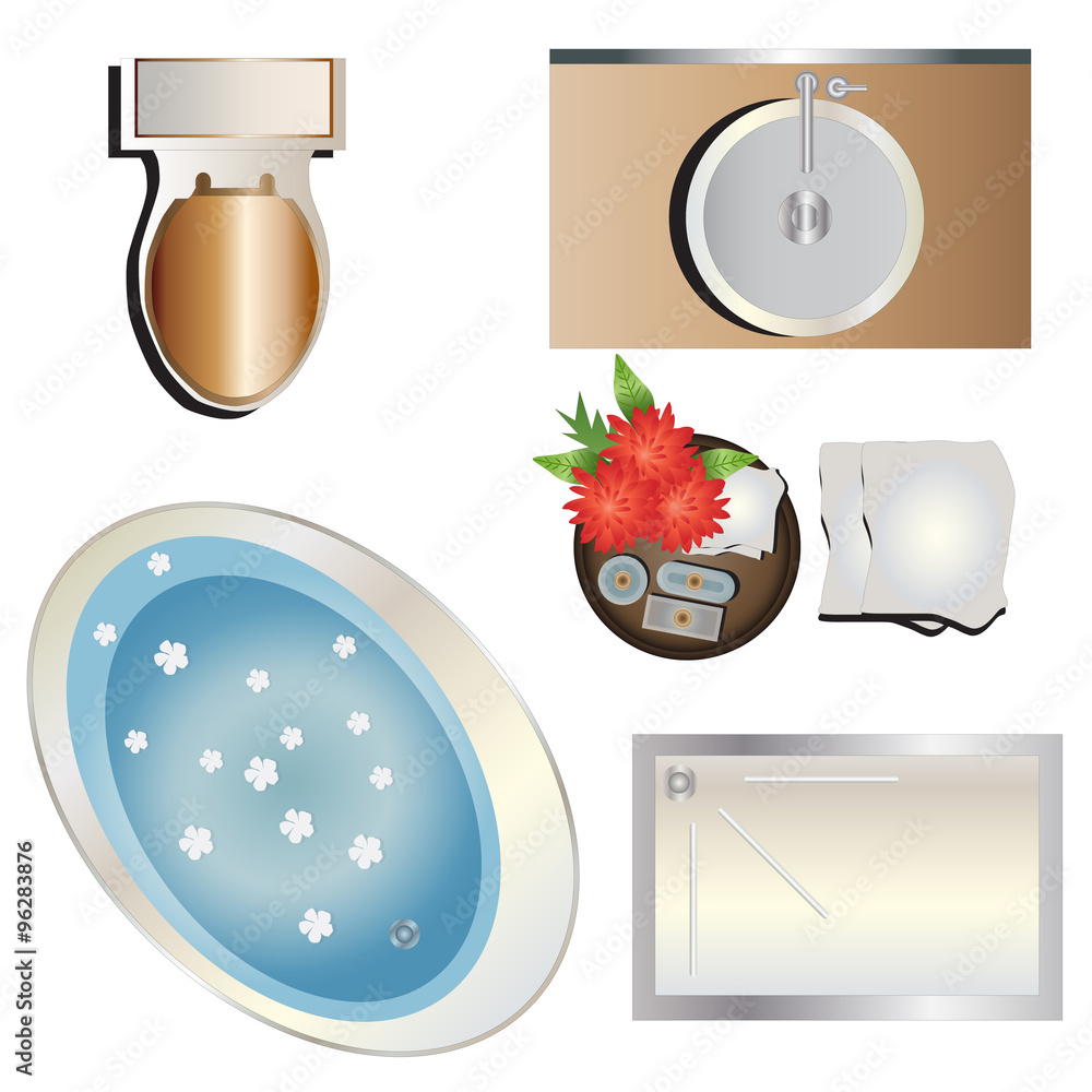 Bathroom top view set 6 for interior , vector illustration Stock Vector ...