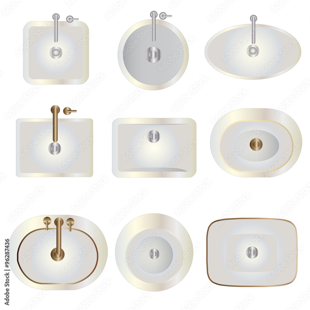 Bathroom , Basin top view set 8 for interior , vector illustration ...