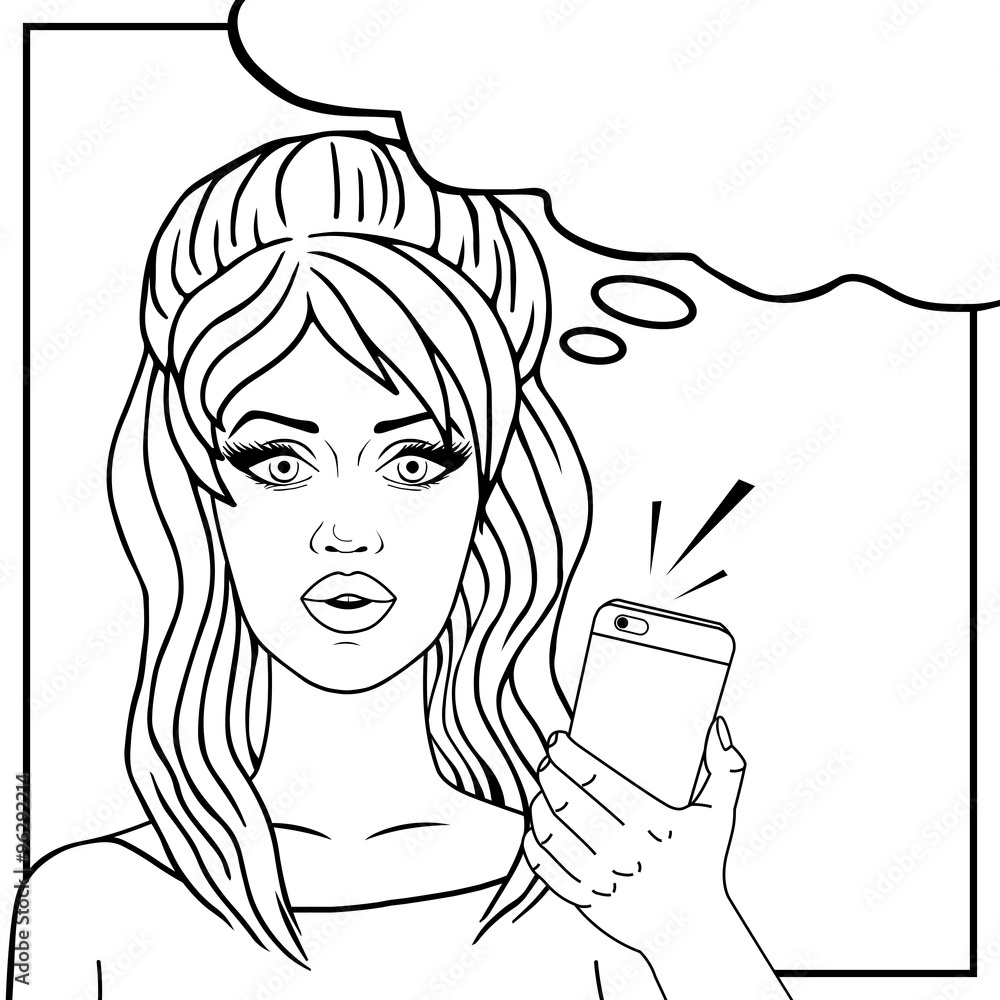Retro woman on phone pop art comic vector illustration, girl with ...