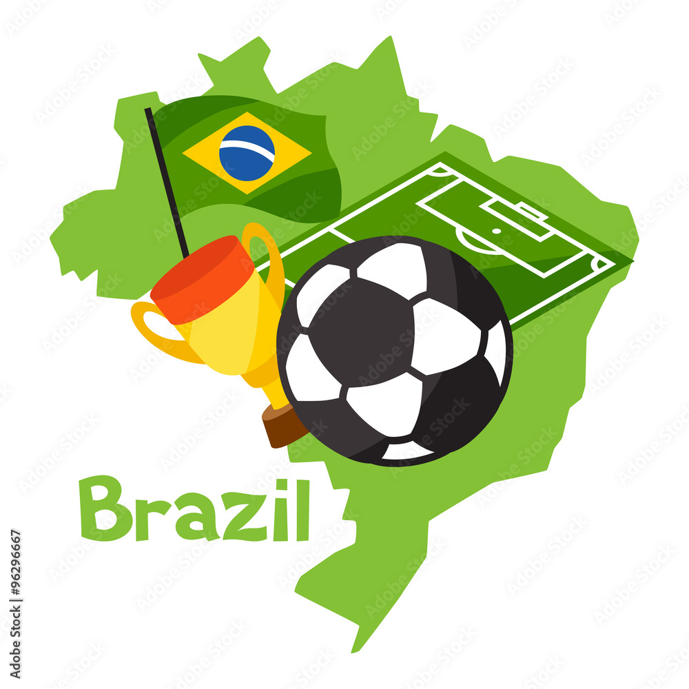 Stylized map of Brazil with soccer ball and flag Stock Vector | Adobe Stock